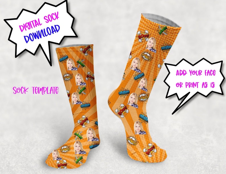 Sock Template, Sock Sublimation, Comic Book Halftones, Sock PNG, DIY ...