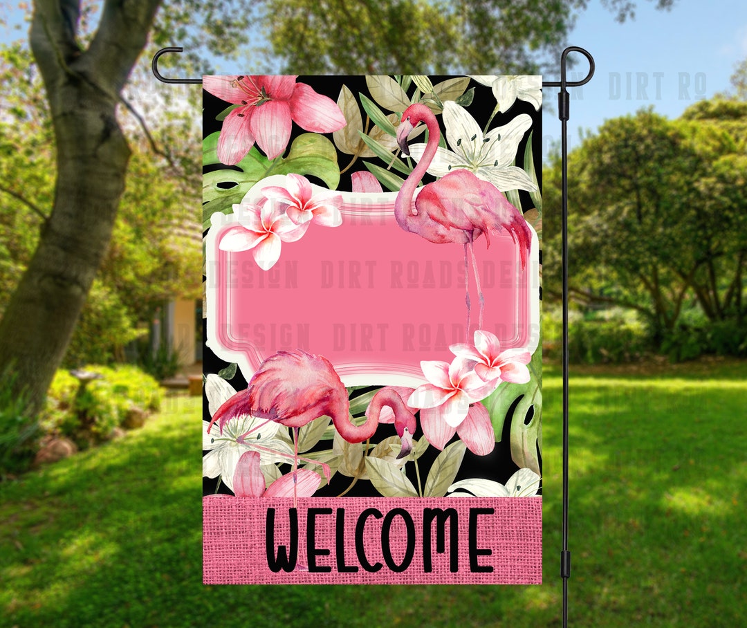 Garden Flag PNG Sublimation, Tropical Floral Pink Flamingo Flag ...