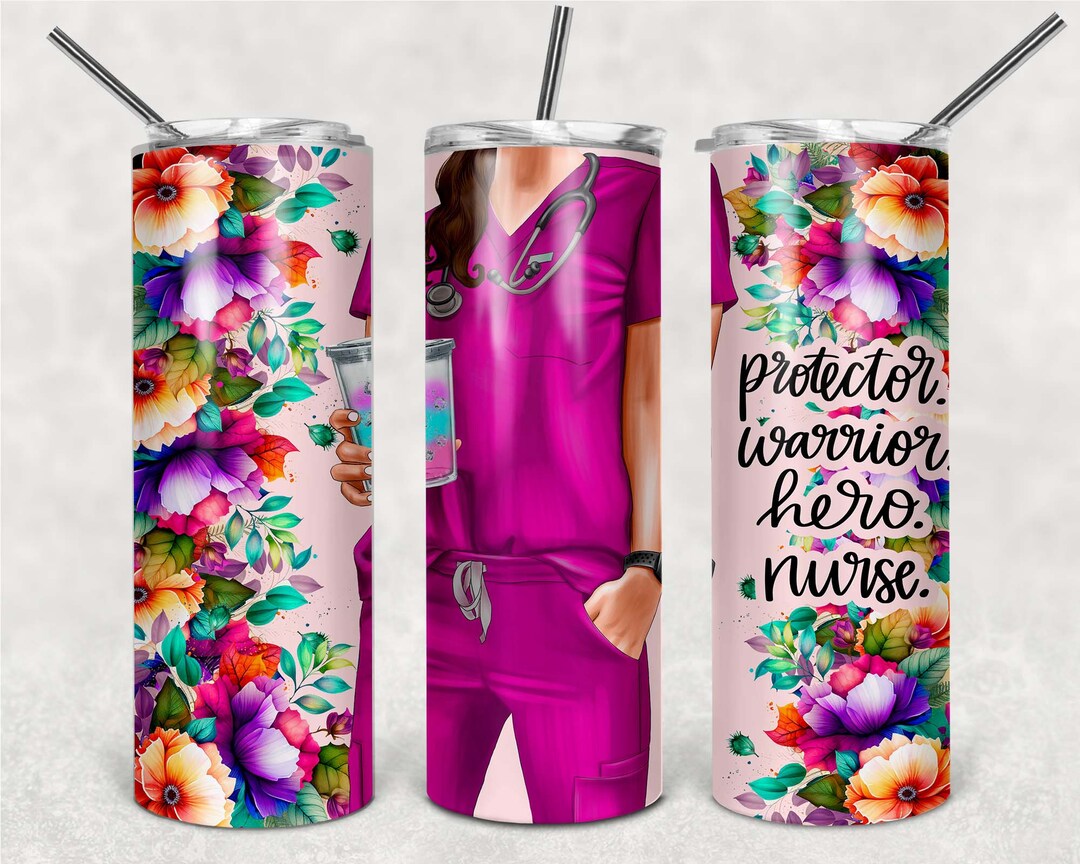 Nurse, Pink Scrubs ,floral Border PNG, Tumbler Sublimation, Healthcare ...