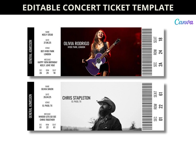 Editable Concert Ticket Template: Personalized Event Gift (digital ...