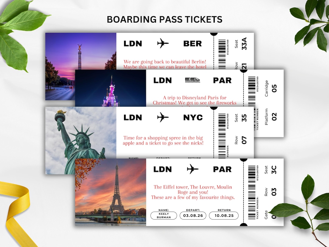 Boarding Pass, Holiday Reveal, Faux Ticket, Keepsake, Fake Ticket ...
