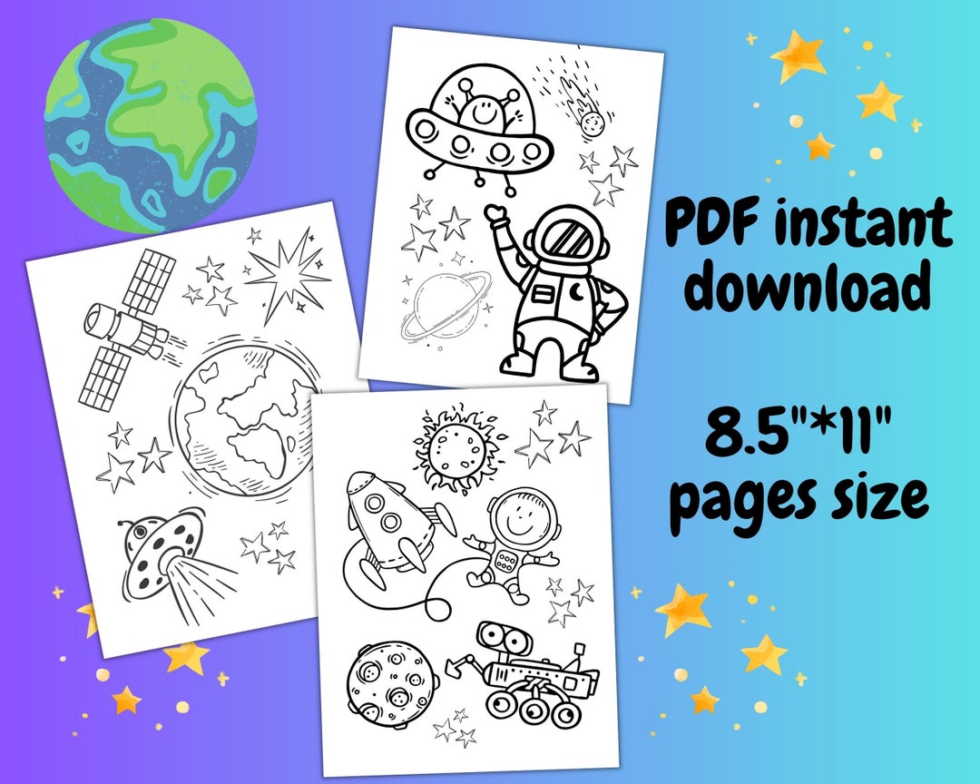 Astronaut Birthday Coloring Favors, Space Theme Coloring Pages for Kids ...
