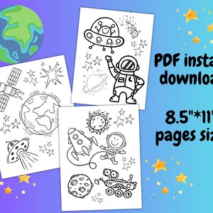 Astronaut Birthday Coloring Favors, Space Theme Coloring Pages for Kids ...