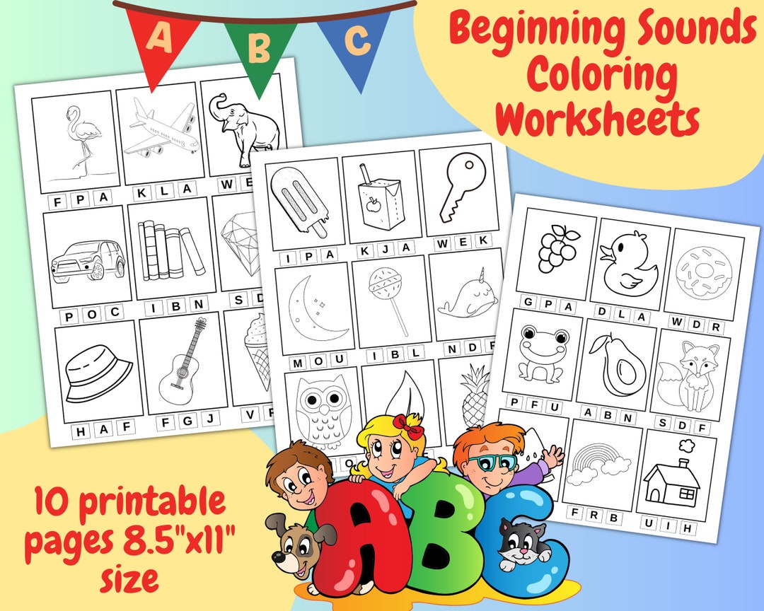 Alphabet Beginning Sounds Coloring Worksheets for Kids - Etsy