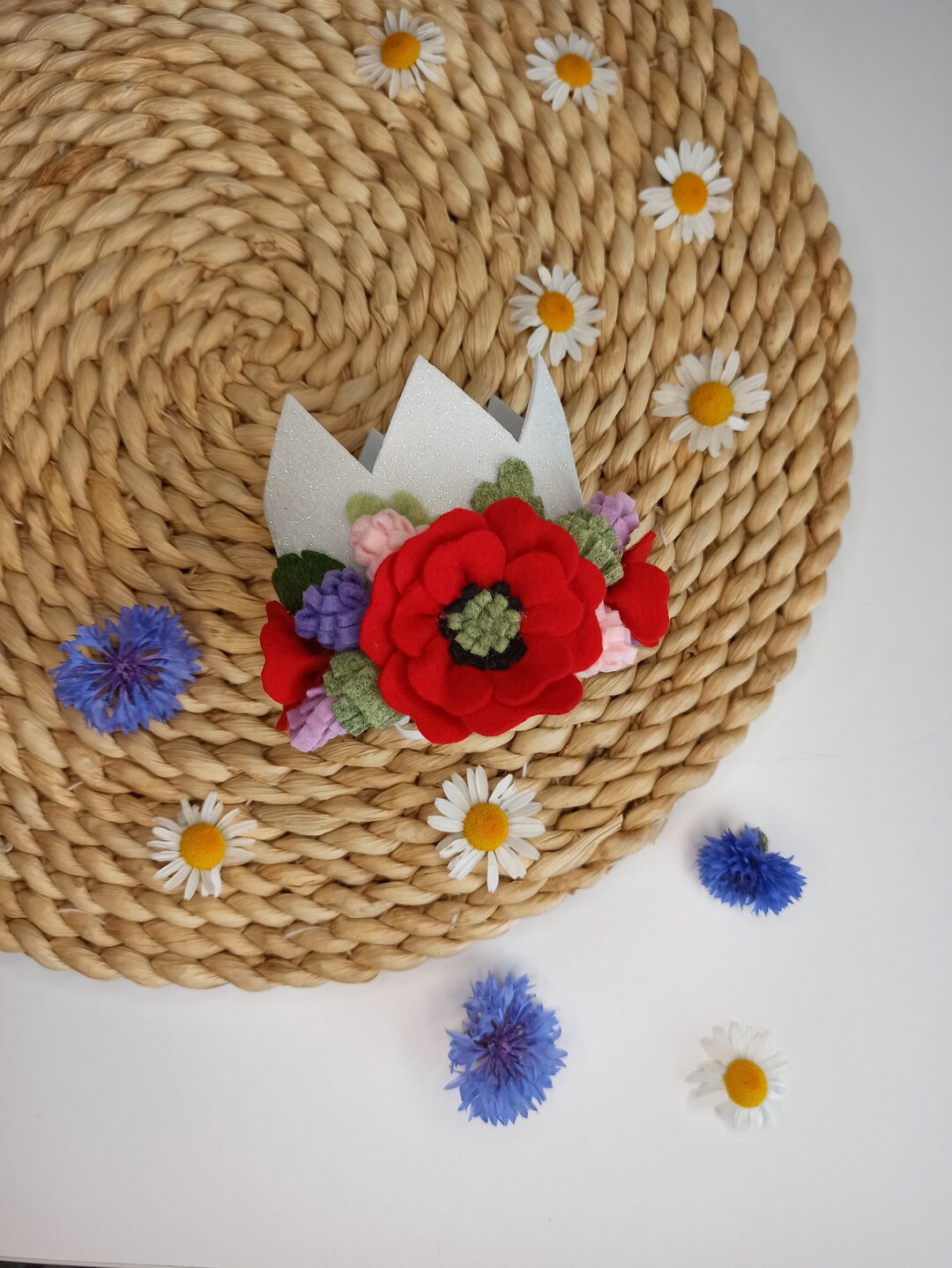 Red Poppy Flower Crown, Wildflower 1st Birthday Crown - Etsy