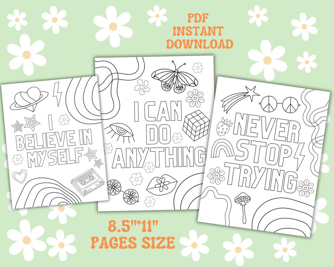 Groovy Affirmation Coloring Pages, Kids Positivity Coloring Pages ...