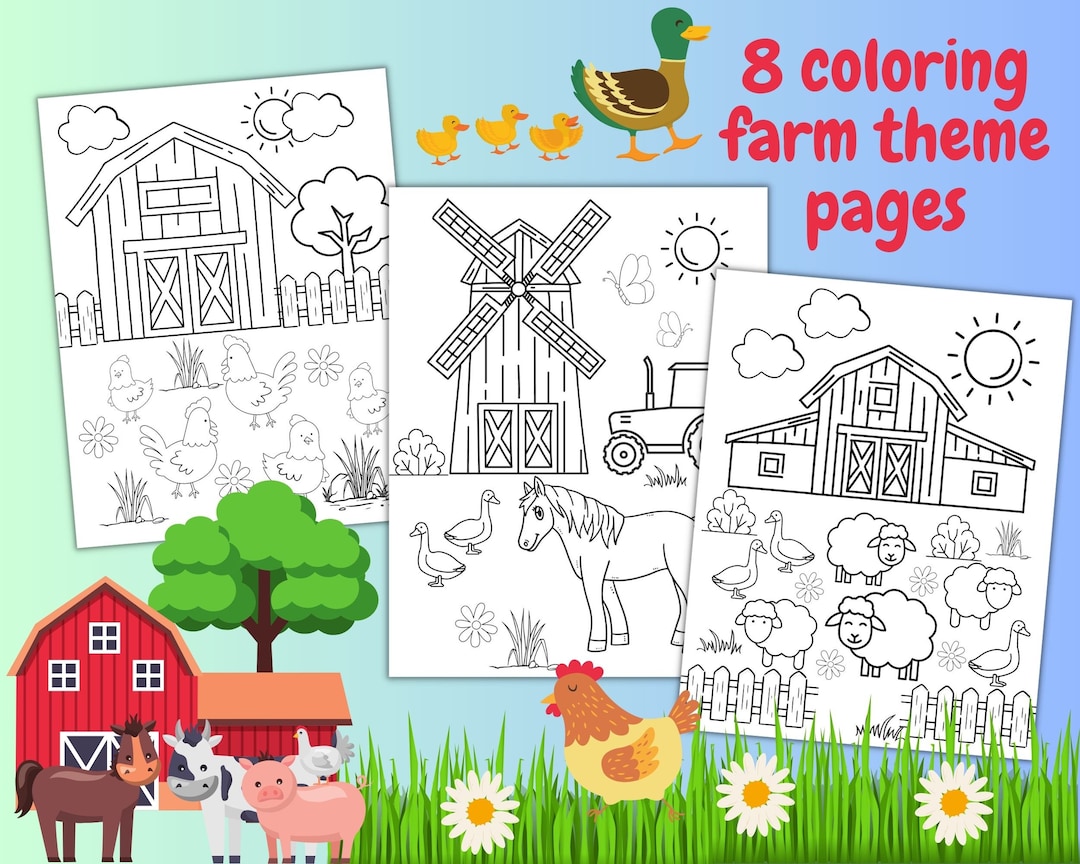 Farm Coloring Pages for Kids, Easy Coloring for Toddlers, Farm Animals ...
