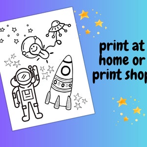 Astronaut Birthday Coloring Favors, Space Theme Coloring Pages for Kids ...