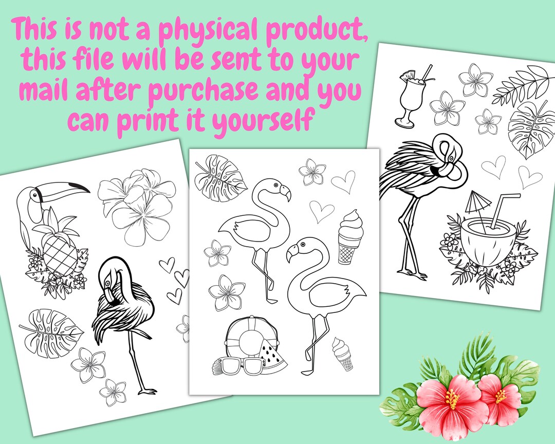Flamingo Coloring Pages, Summer Coloring for Kids - Etsy