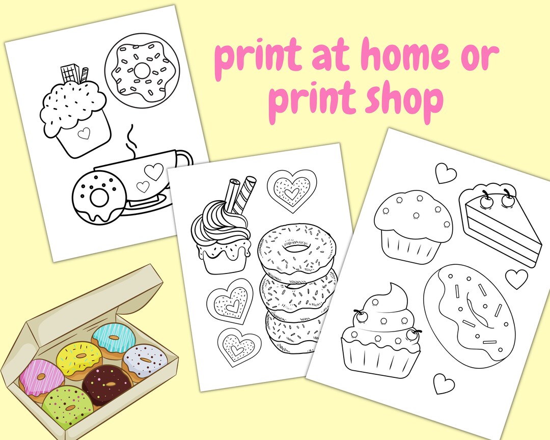 Donut Birthday Party Coloring Placemat for Kids, Cupcakes Coloring ...