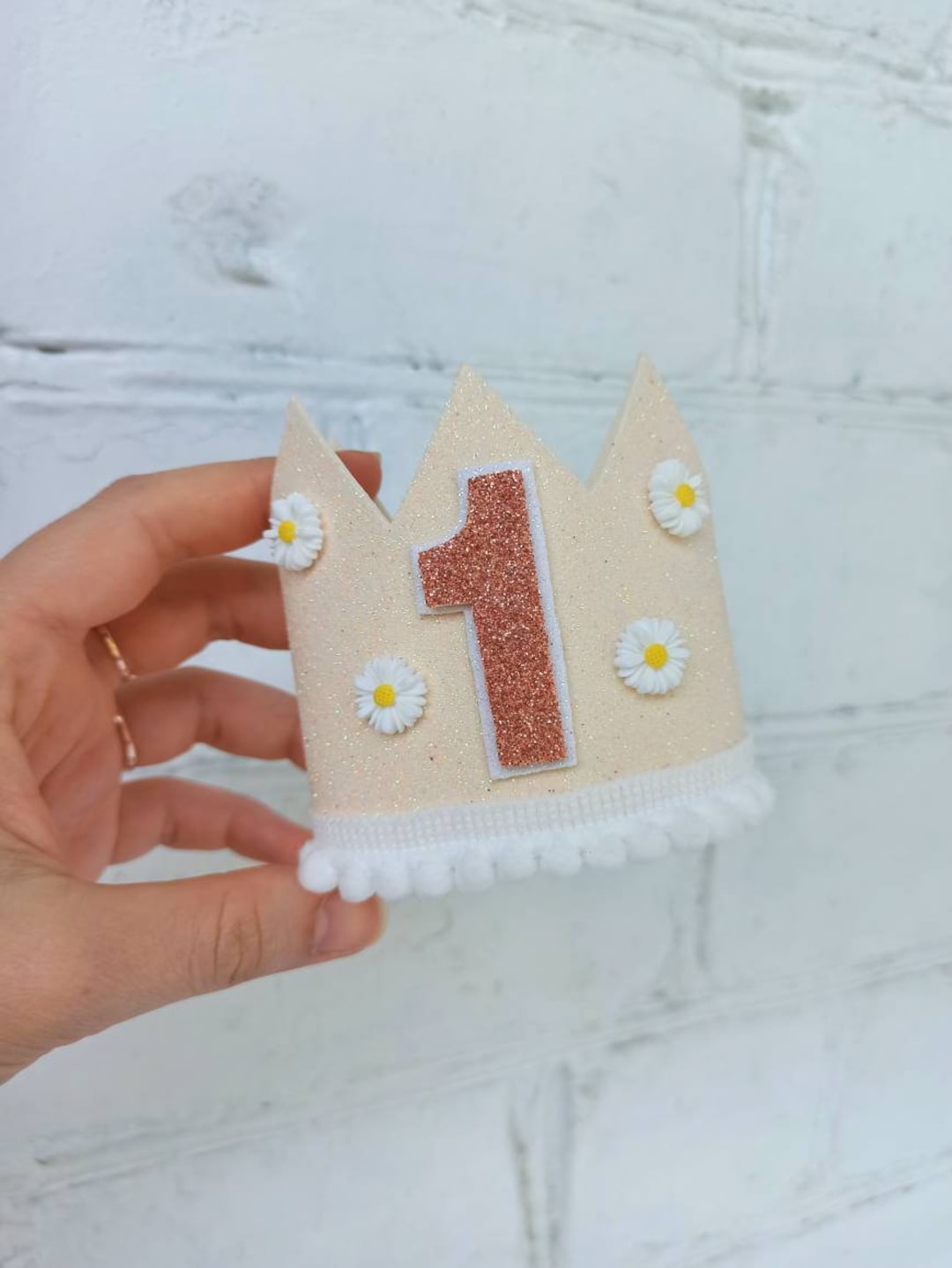 Beige Birthday Crown With Daisy for Girl Birthday Outfit, Groovy One ...
