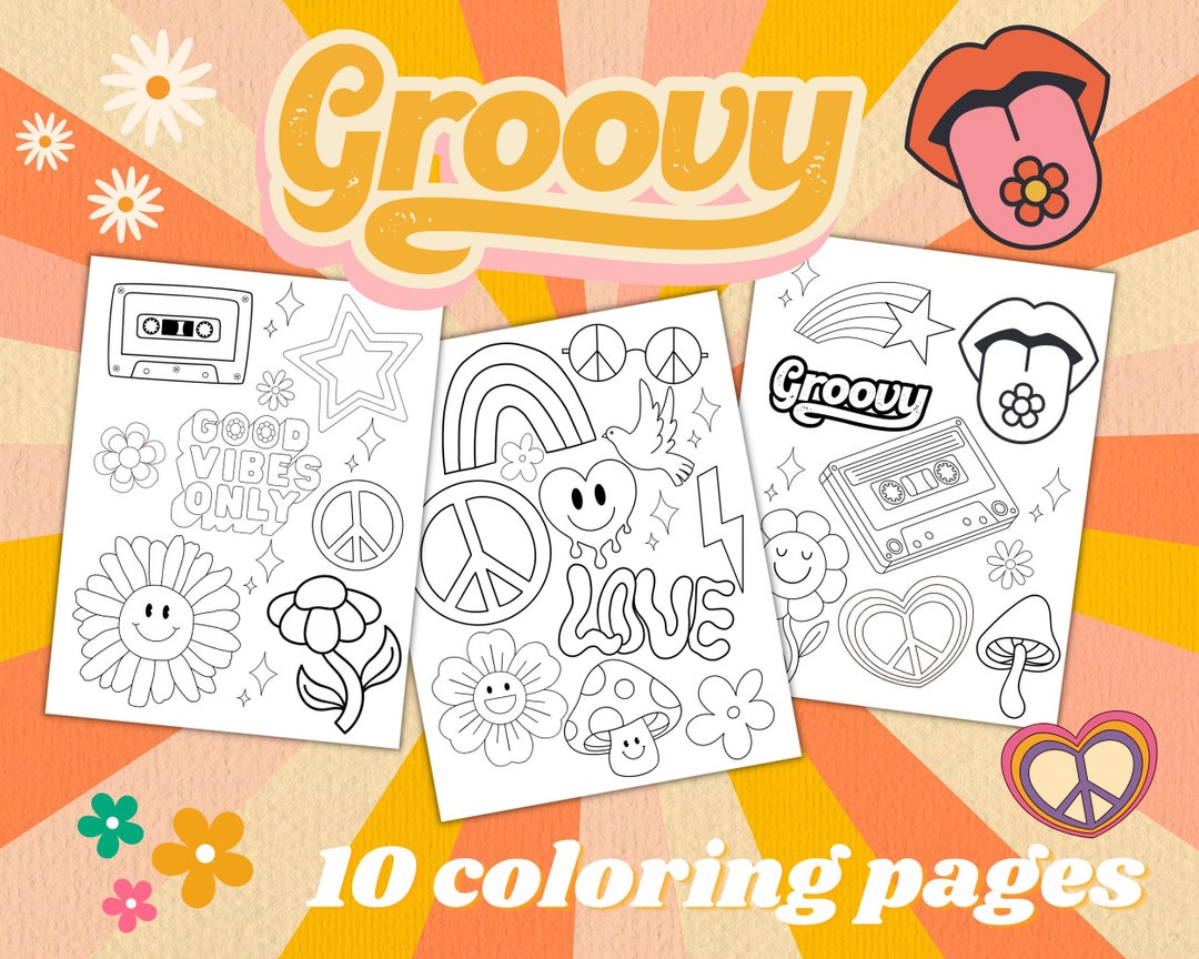 Coloring Pages With Groovy Theme, Cute Coloring Sheets, Good Vibes ...