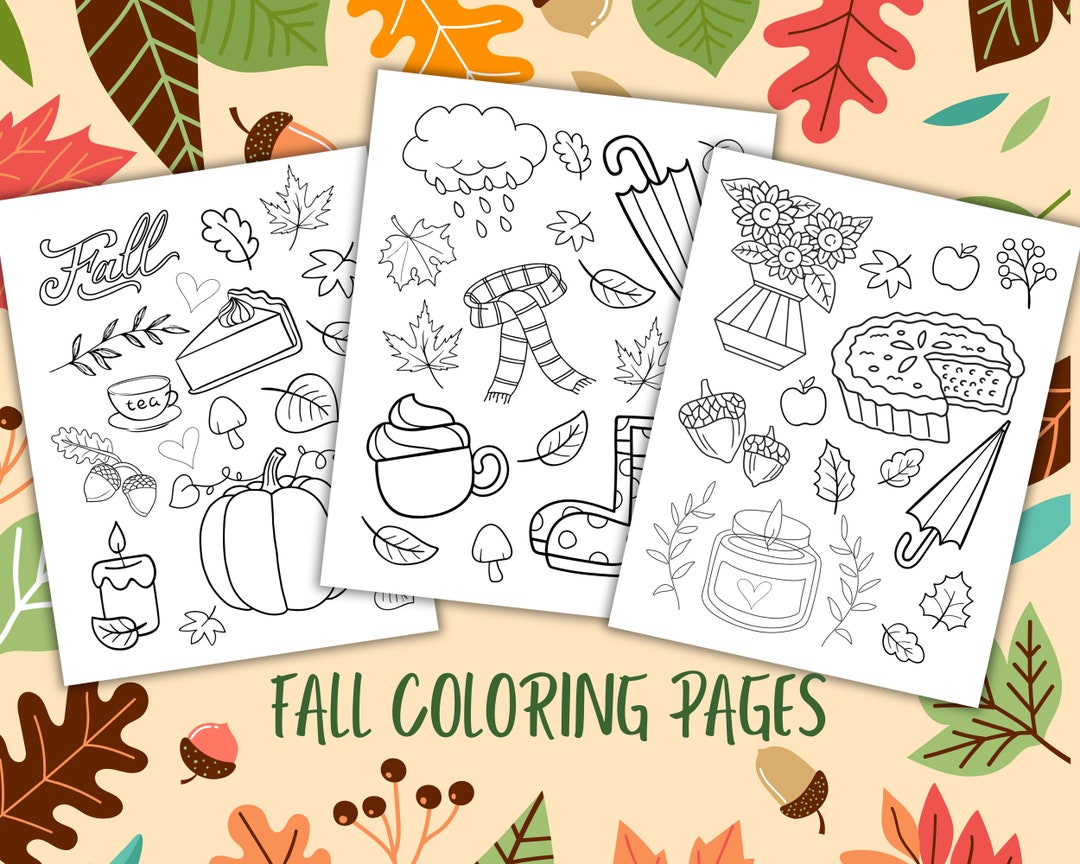 Fall Season Coloring, Cozy Autumn Coloring Page, Thanksgiving Coloring ...