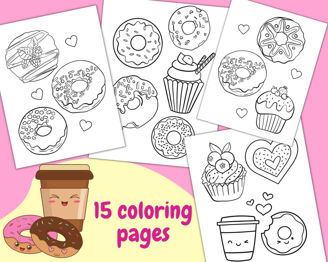 Donut Birthday Party Coloring Placemat for Kids, Cupcakes Coloring ...