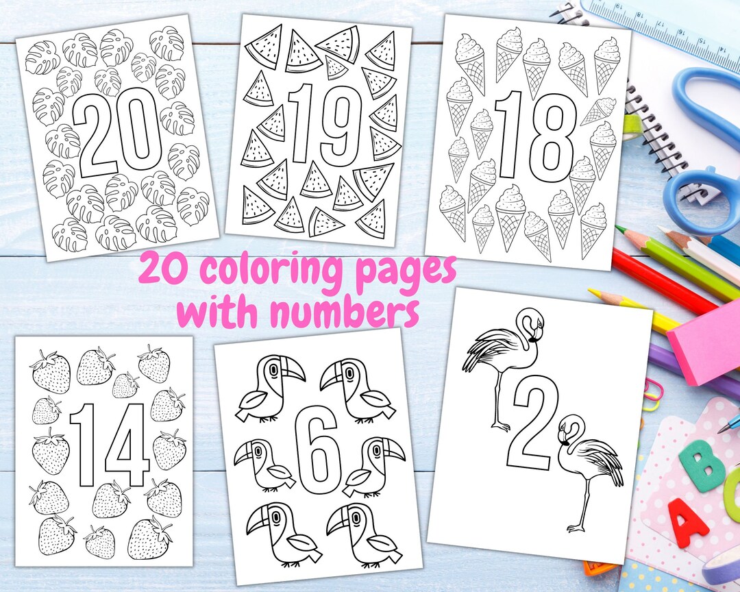20 Printable Numbers Coloring Pages, Summer Worksheets for Toddlers - Etsy