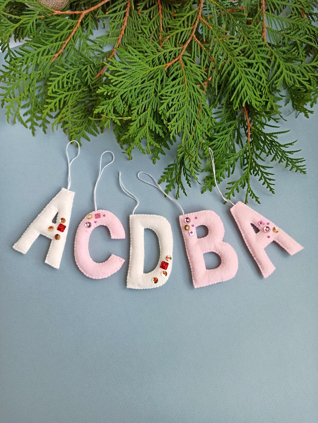 Personalized Christmas Gift Tag, Felt Letter Ornament, Red Letters for ...