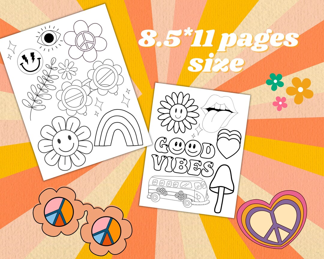 Coloring Pages With Groovy Theme, Good Vibes Coloring Sheets for Kids ...