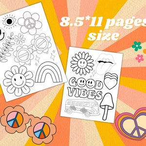 Coloring Pages With Groovy Theme, Cute Coloring Sheets, Good Vibes ...