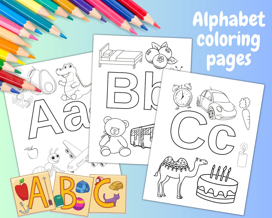 Alphabet Coloring Pages for Kids, Printable Coloring Alphabet - Etsy