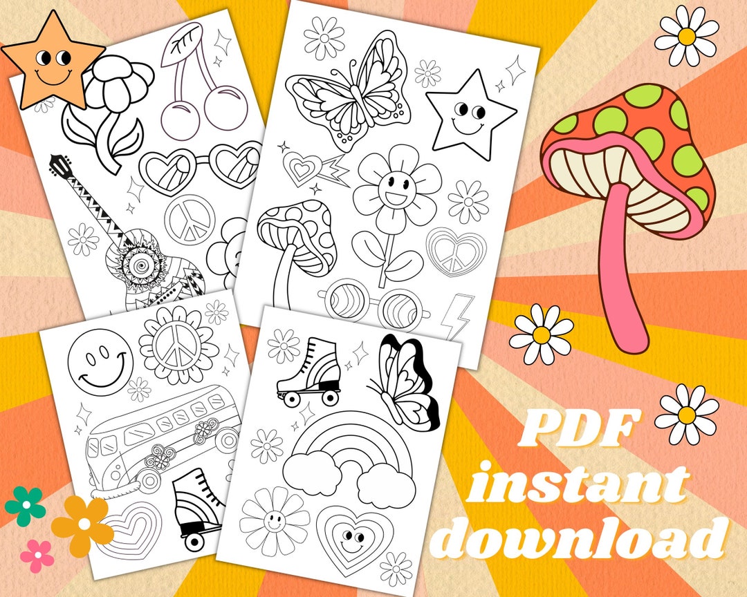 Hippie Birthday Coloring, Coloring Pages With Groovy Theme, Groovy ...
