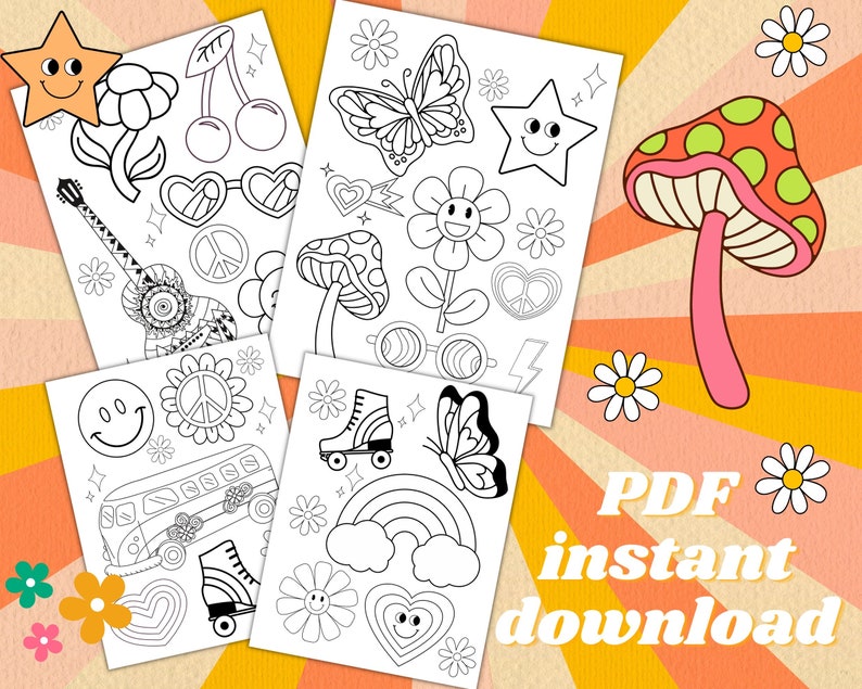 Coloring Pages With Groovy Theme Cute Coloring Sheets - Etsy