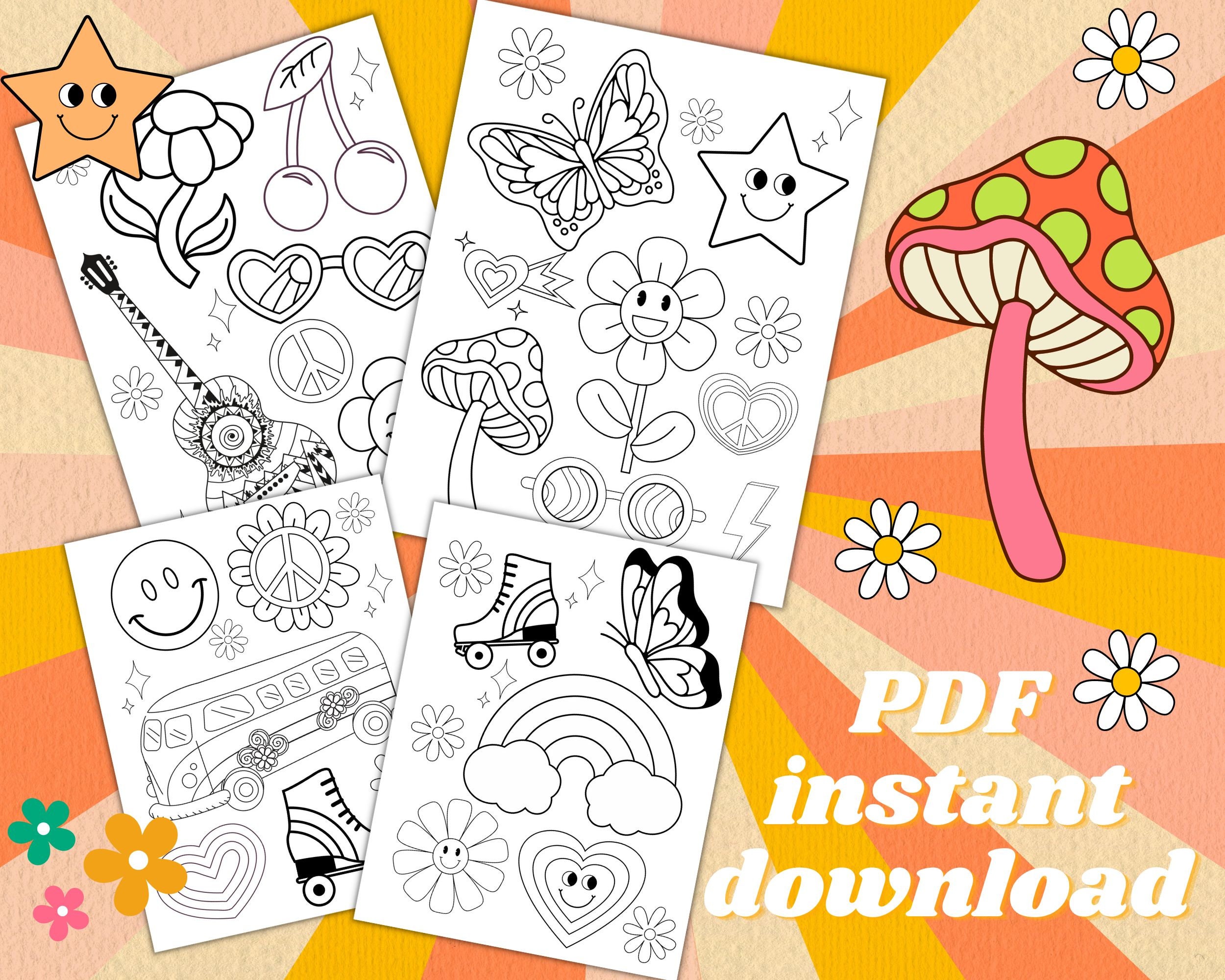Coloring Pages With Groovy Theme, Cute Coloring Sheets, Good Vibes ...