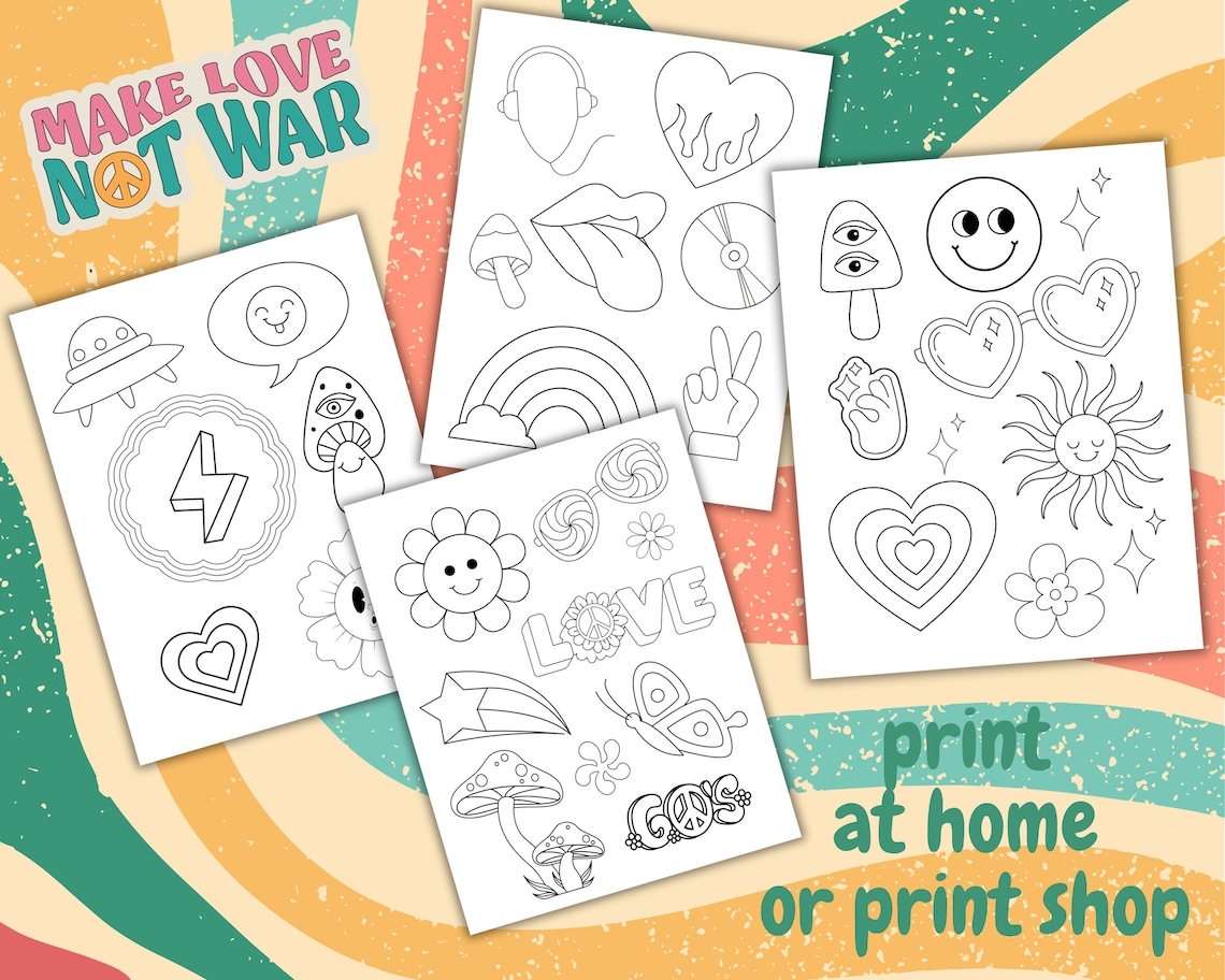 Coloring Pages Set With Groovy Theme, Retro Coloring - Etsy