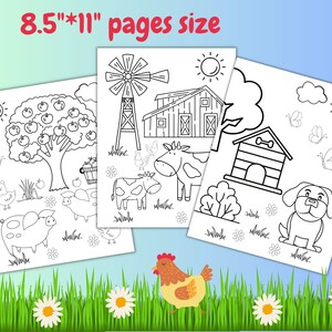 Farm Animals Birthday Coloring Book, on the Farm Coloring Pages - Etsy