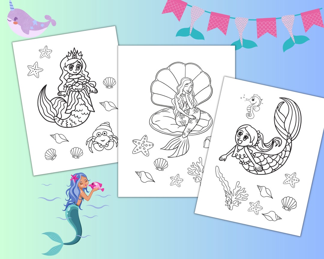 Under the Sea Birthday Coloring for Kids, Mermaid Coloring Pages, Ocean ...