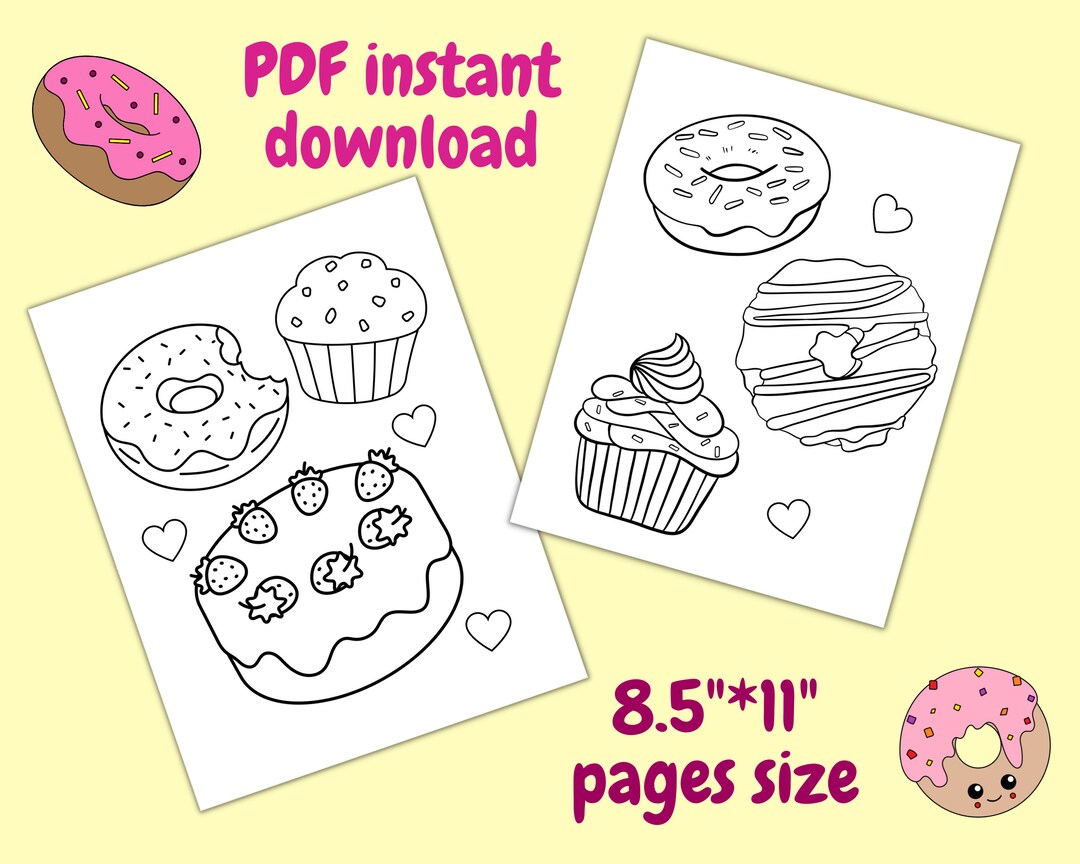 Donut Birthday Party Coloring, Cupcakes Coloring Pages, Sweet Birthday ...