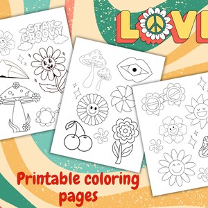 Coloring Pages Set With Groovy Theme Retro Coloring - Etsy