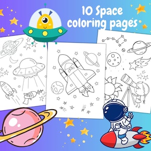 Astronaut Birthday Coloring Favors, Space Theme Coloring Pages for Kids ...