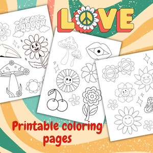 Coloring Pages Set With Groovy Theme, Retro Coloring - Etsy