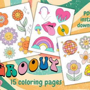 Coloring Pages Set With Groovy Theme Retro Coloring - Etsy