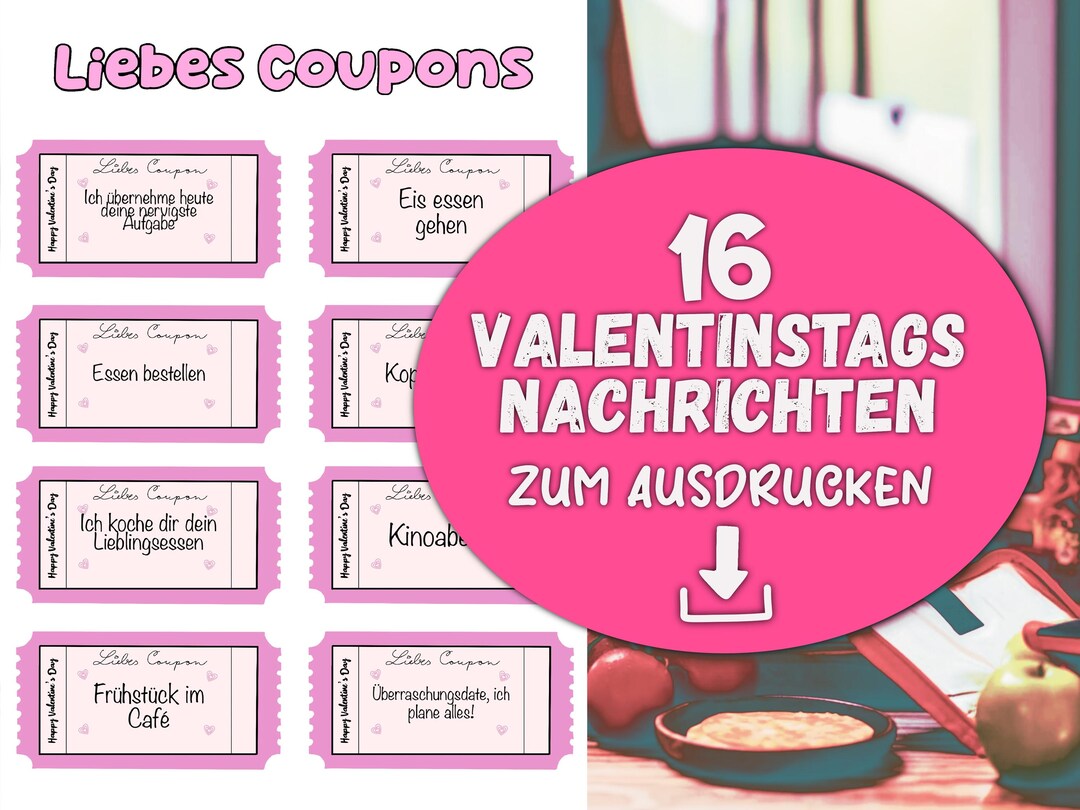 Printable Love Coupons – 16 Coupons + 8 Blank Coupons – Romantic Gift ...