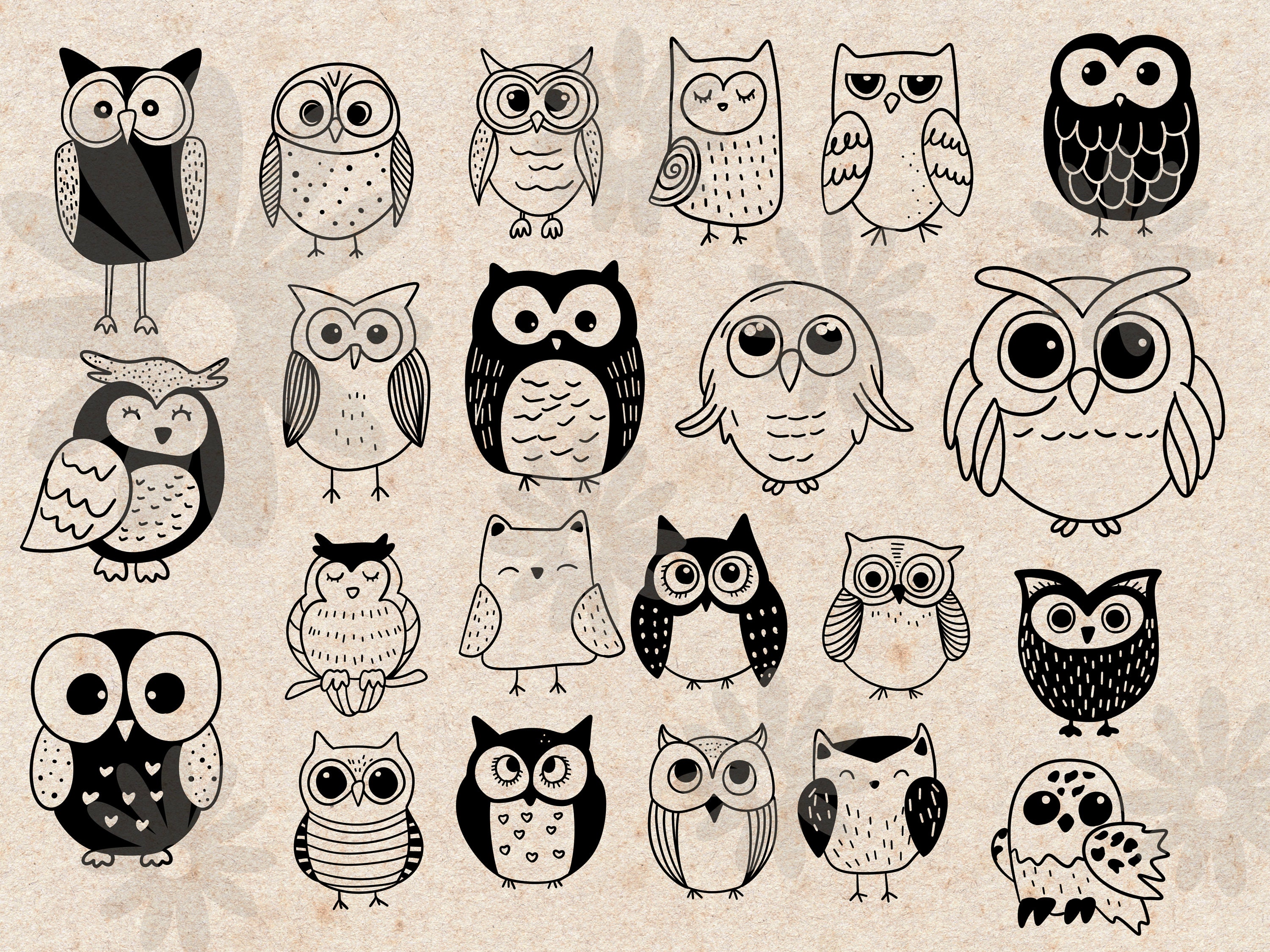 30 Owls Procreate Stamps + Pngs, Bundle Set, Autumn, Whimsical, Comic ...