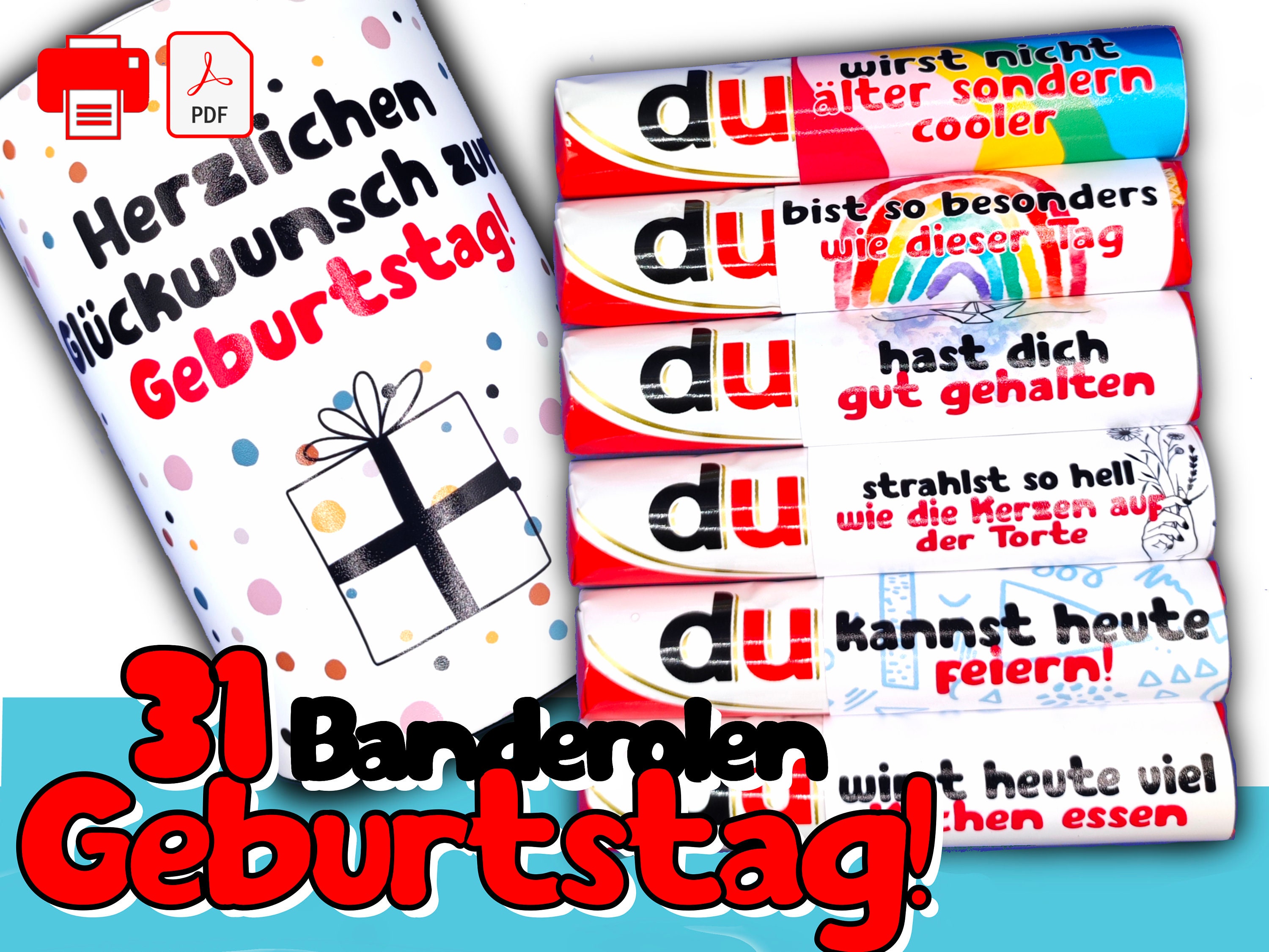 Download: 31 Duplo Banderolen Geburtstag Universell Kinder, Erwachsene, 18, 30, 40, 50, 60, 70 ...