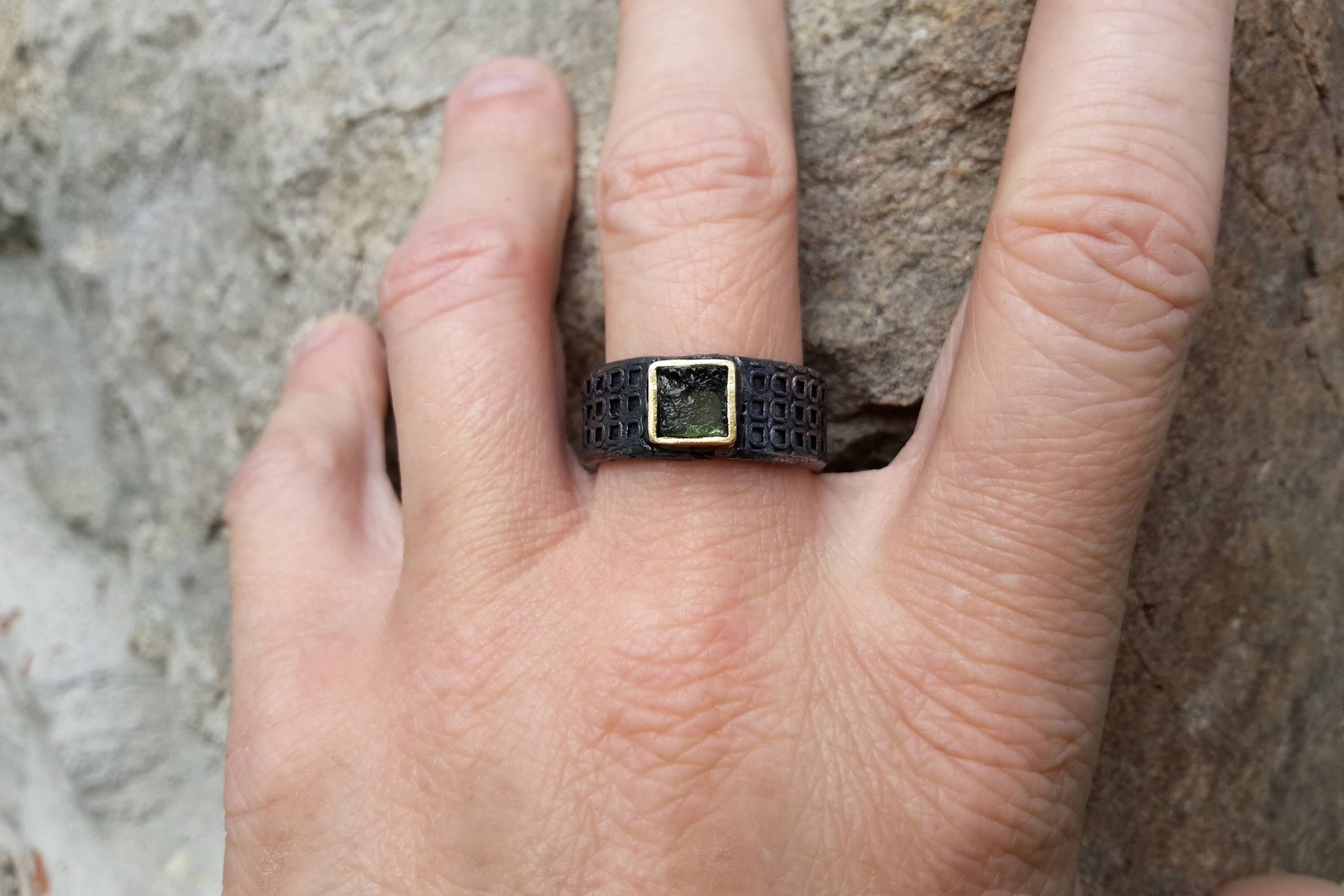 Handmade Moldavite Men Rings / Brutalist Rings / Moldavite Jewelry ...