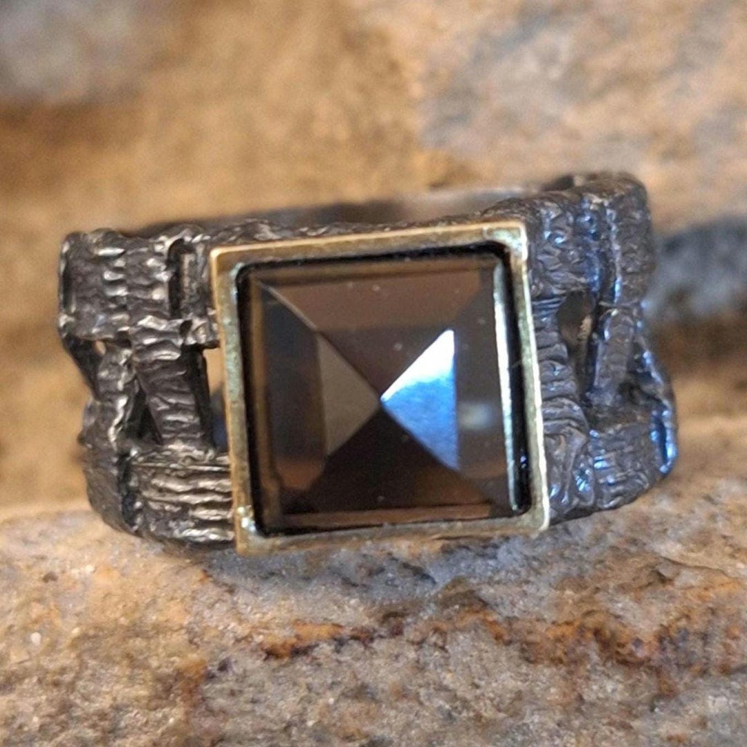 Handmade Oxidized Sterling Silver Smoky Quartz Ring: Brutalist Mens ...