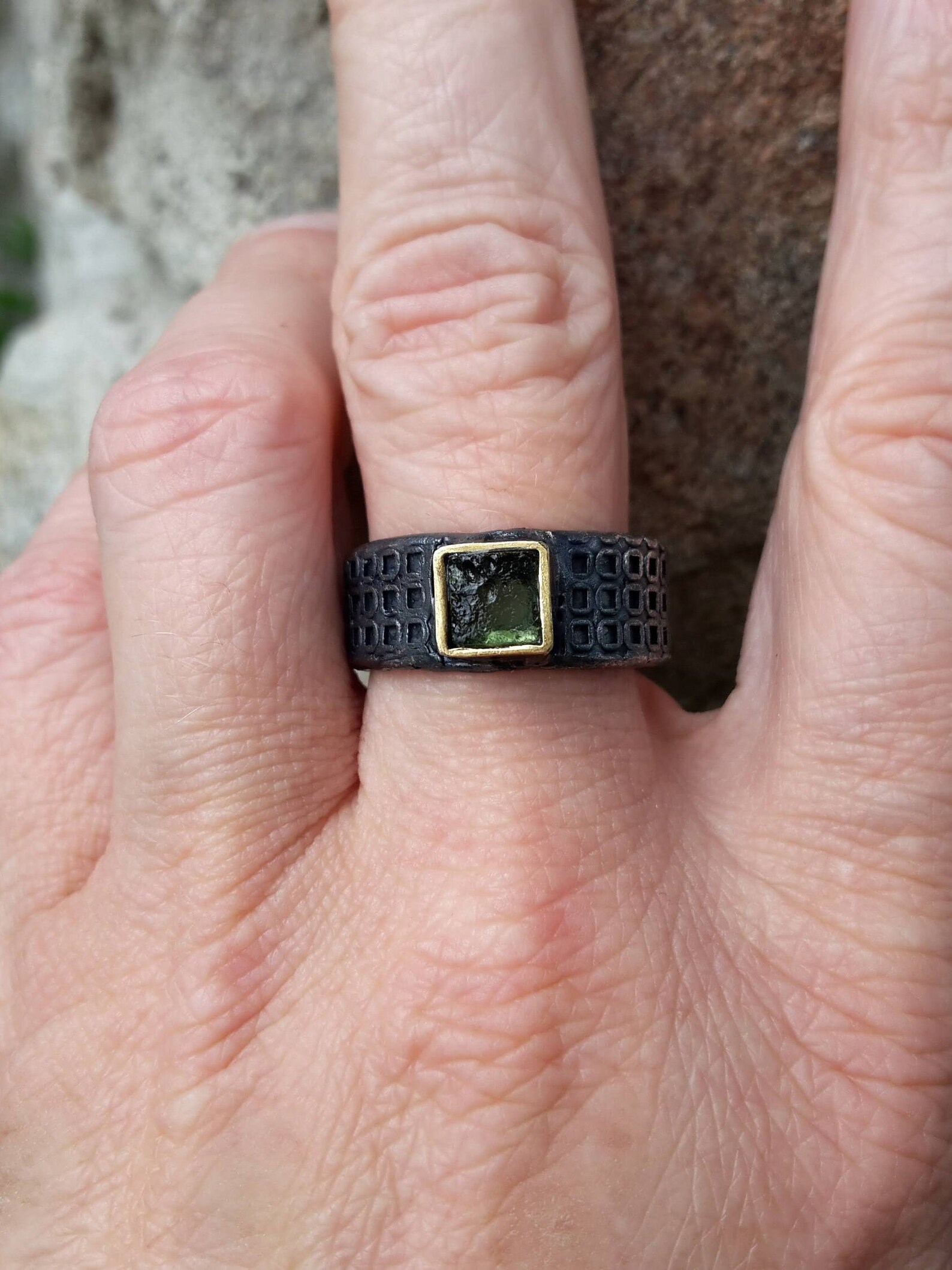 Handmade Moldavite Men Rings / Brutalist Rings / Moldavite Jewelry ...