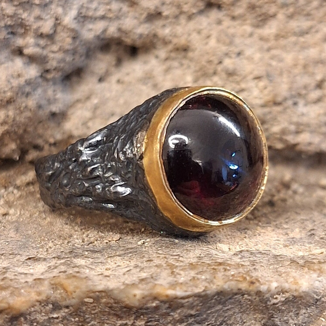 Handmade Garnet Ring / Men's Garnet Ring / Brutalist Jewelry / - Etsy