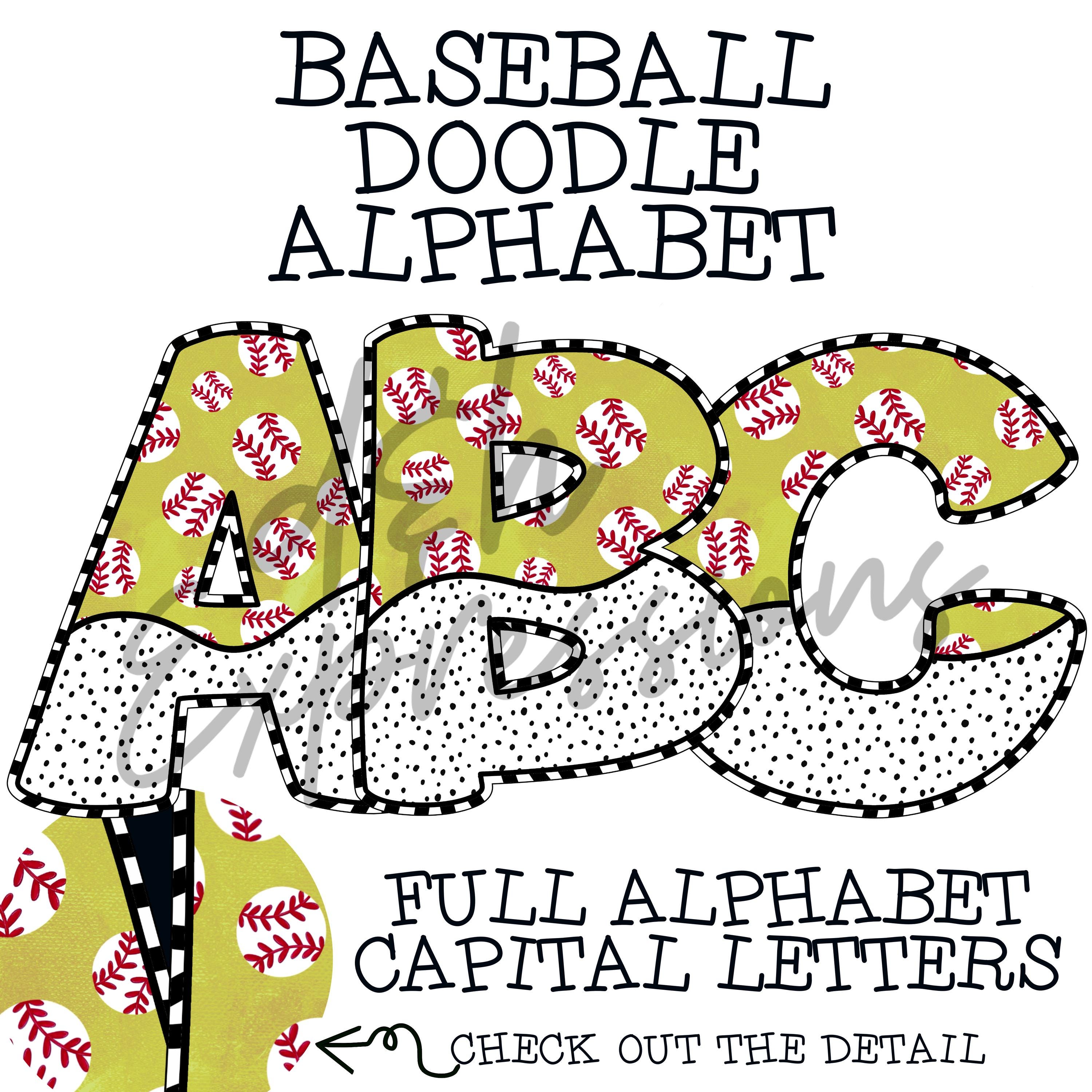 Gold Baseball Doodle Dot Alphabet, Baseball Alpha, PNG, Digital ...