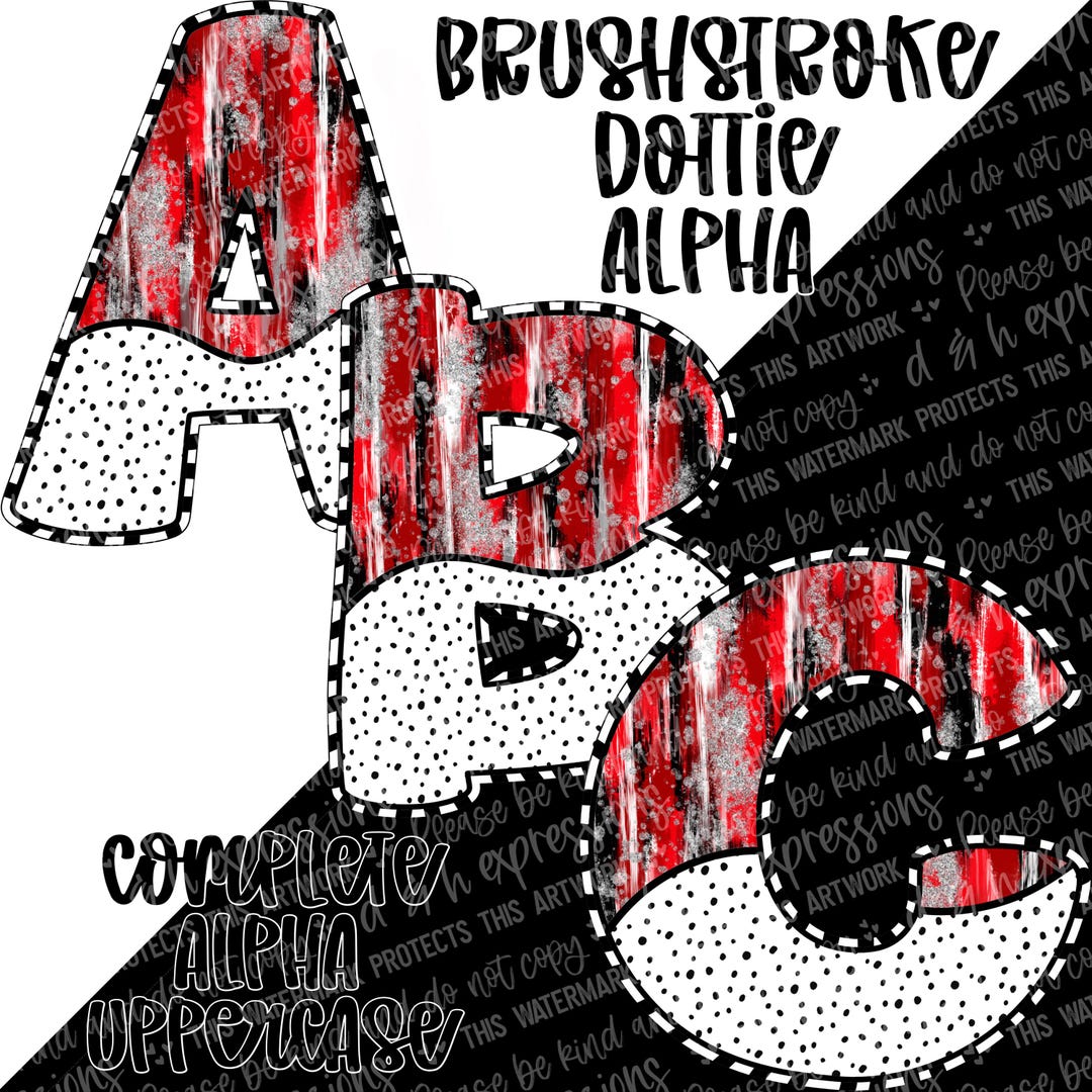 Red Brushstroke Dottie Alphabet, Glitter Brushstroke, PNG, Digital ...
