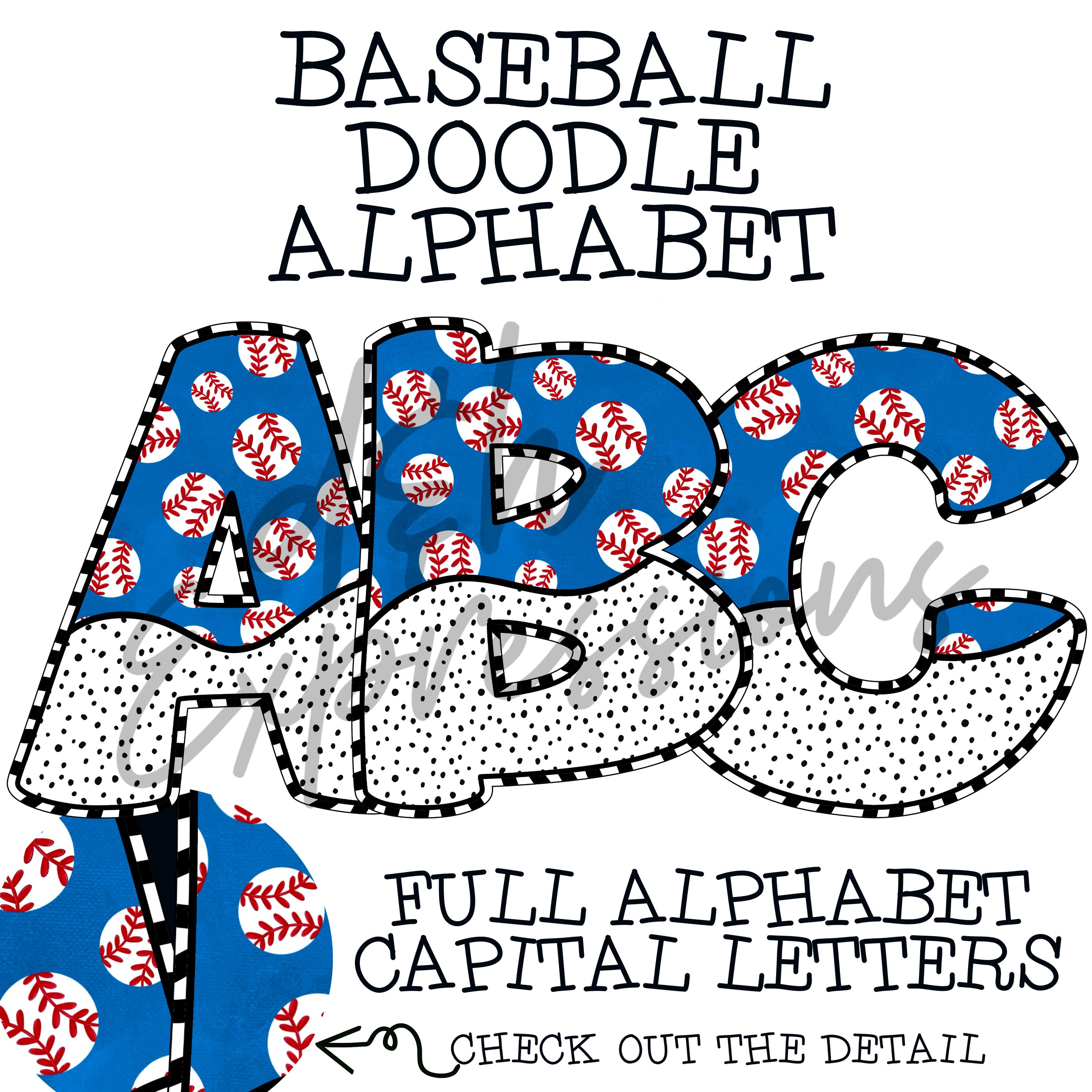 Blue Baseball Doodle Dot Alphabet, Baseball Alpha, PNG, Digital ...