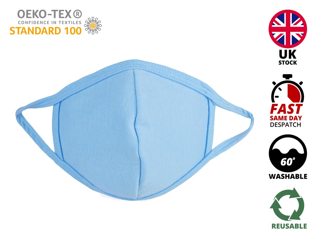 Unisex Adult Face Mask Breathable Washable Light Blue Reusable Face ...