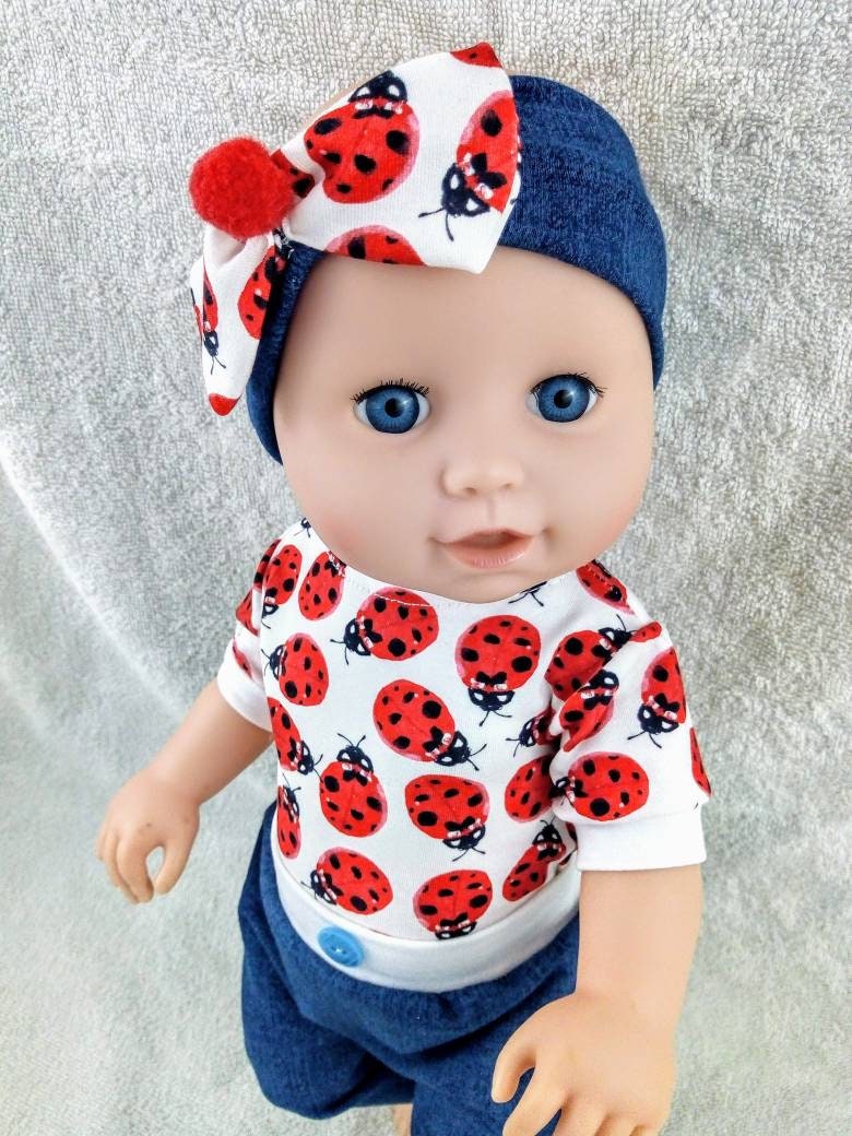 Red ladybugs jeans looking pants bodysuit and headband 8 9 | Etsy