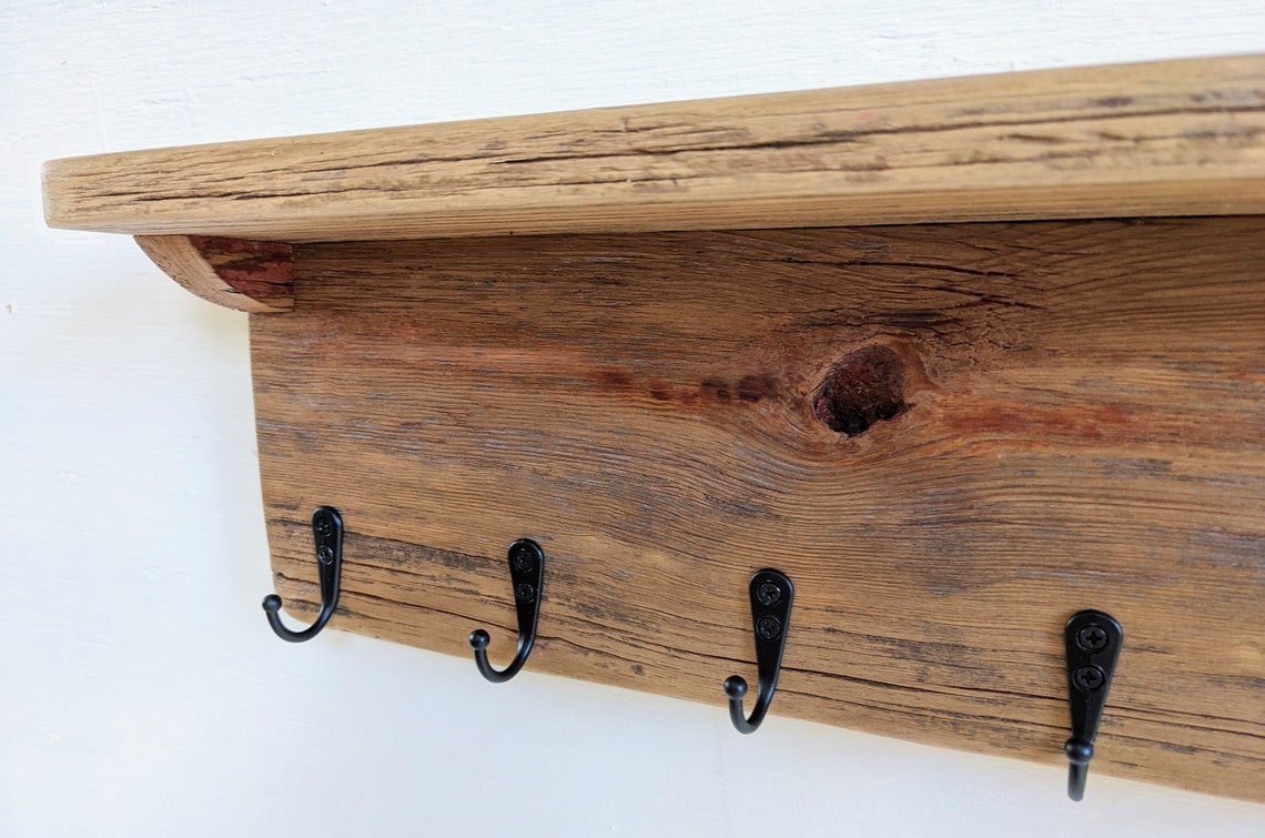 1890's Barn Wood Hook Rack With Shelf - Etsy