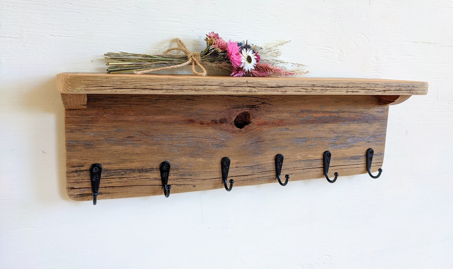 1890's Barn Wood Hook Rack With Shelf - Etsy