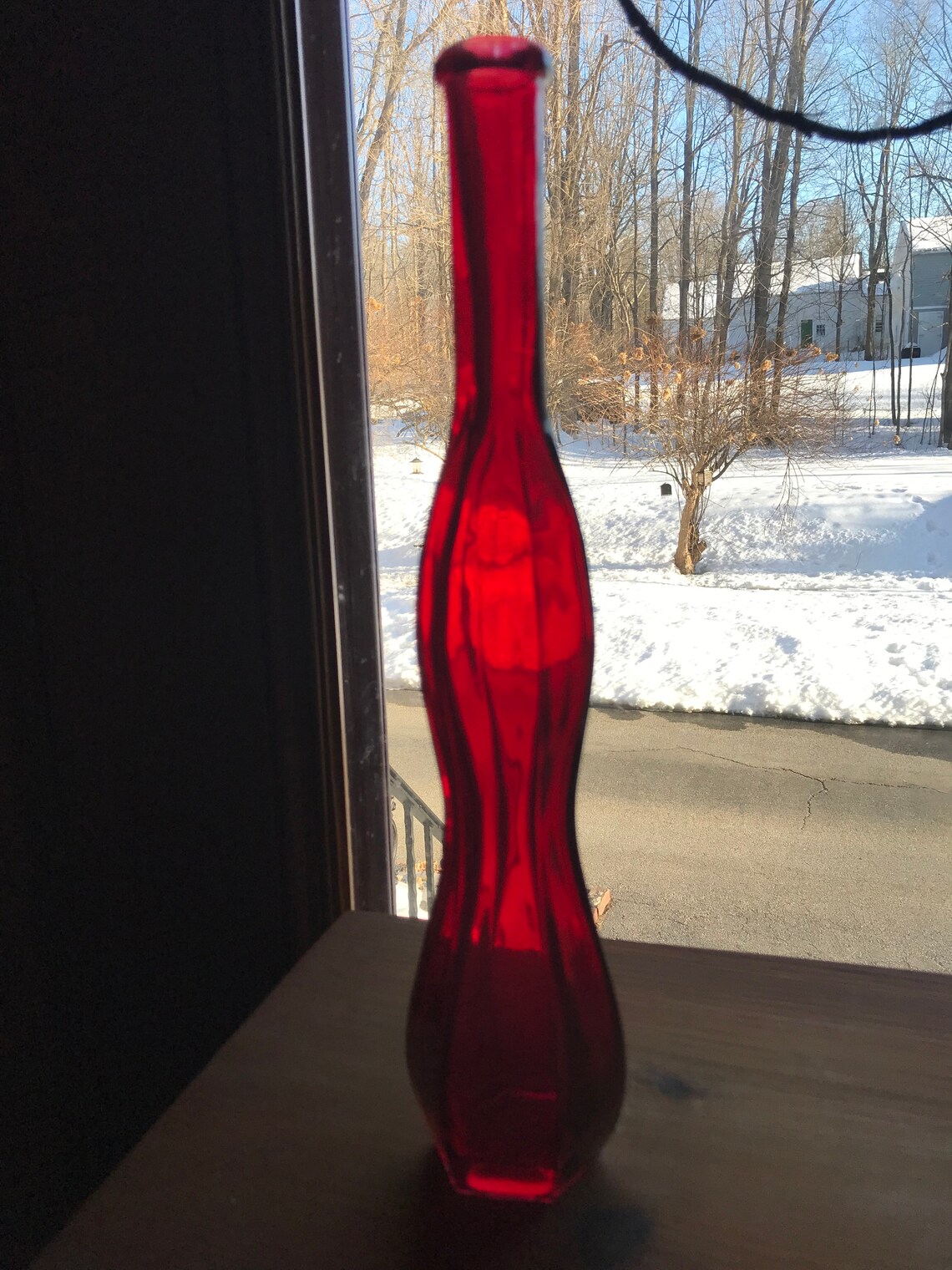 Tall, Slender, Red Glass Vase. Vintage - Etsy