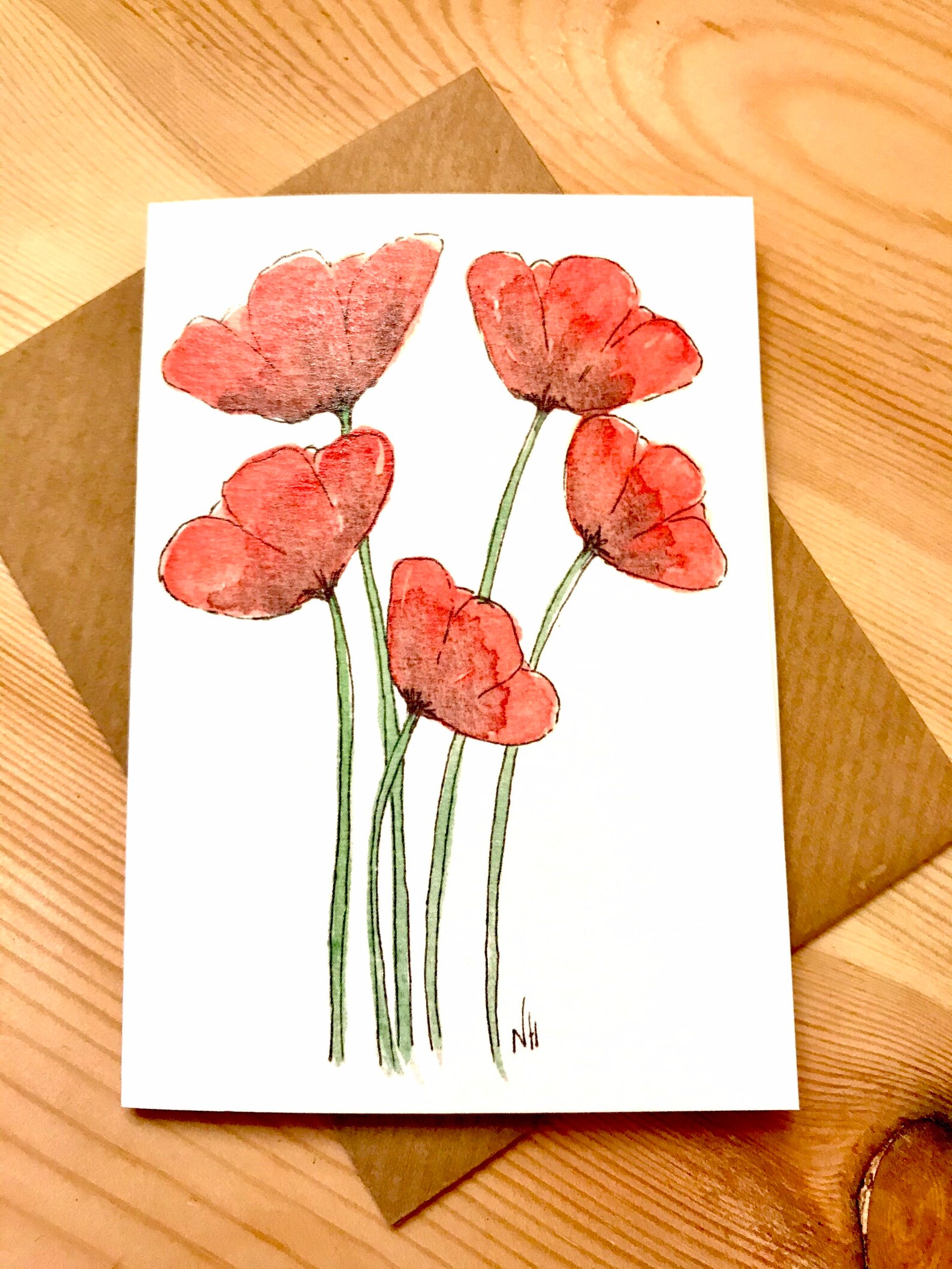 Poppies Hand Painted Greetings Card - Etsy